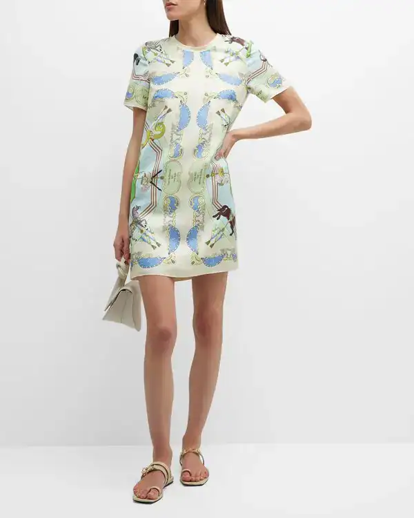 OP226：Tory Burch シルクフロント Tシャツ ミニドレス Carousel Tory Burch Silk Shirt Dress OP226：Tory Burch シルク